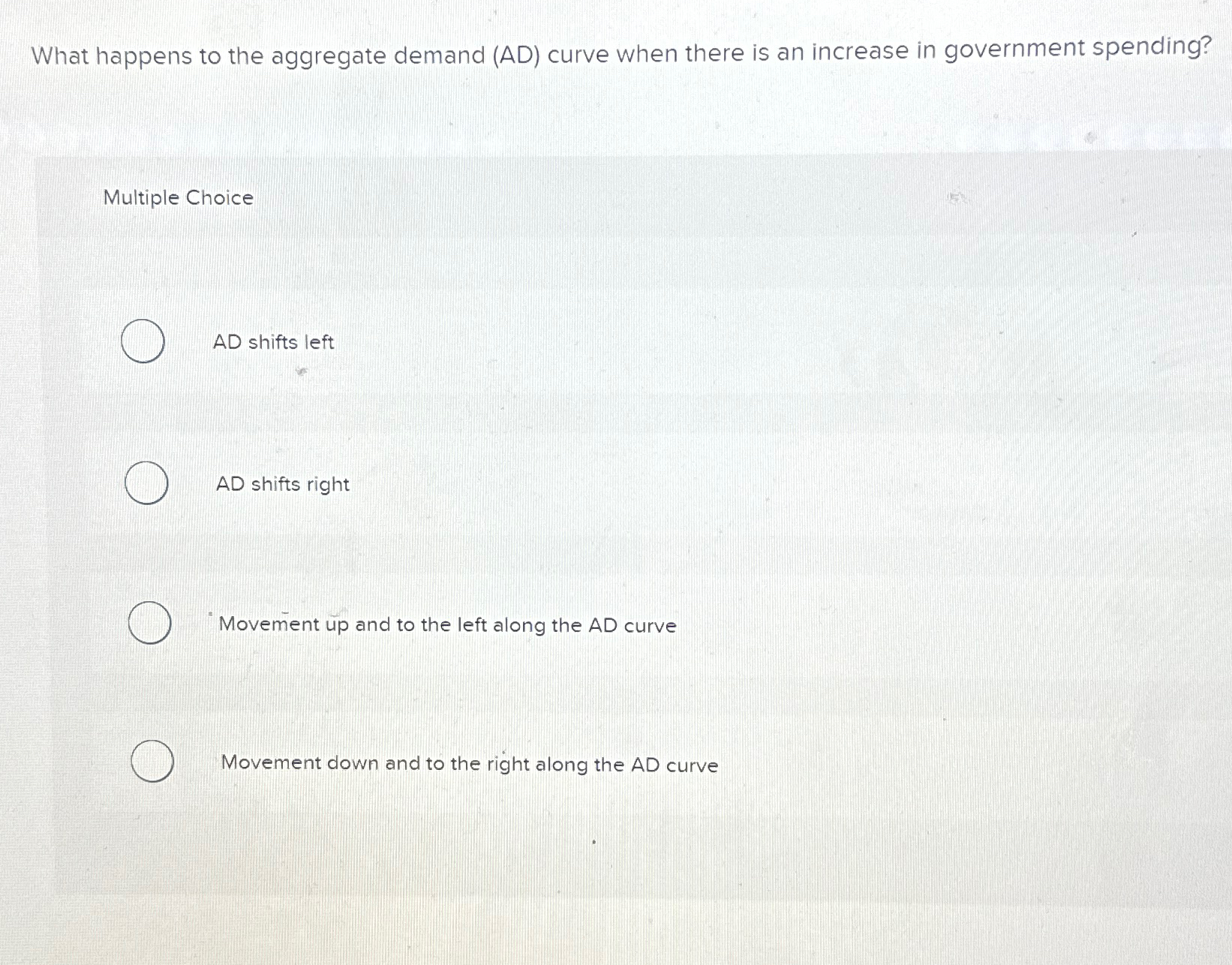Solved What happens to the aggregate demand (AD) ﻿curve when | Chegg.com