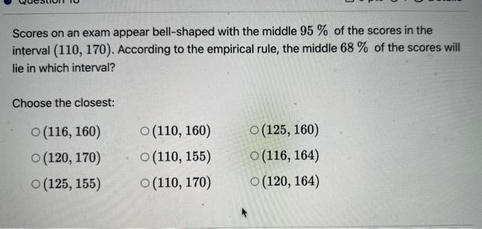 Solved Scores on an exam appear bell-shaped with the middle | Chegg.com