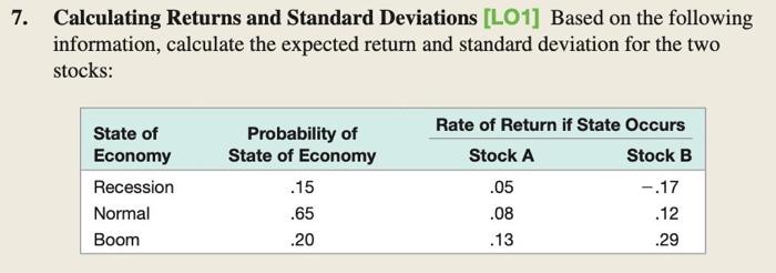 Solved Calculating Returns and Standard Deviations [LO1] | Chegg.com