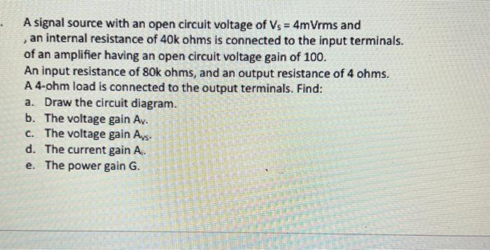 Solved A signal source with an open circuit voltage of | Chegg.com
