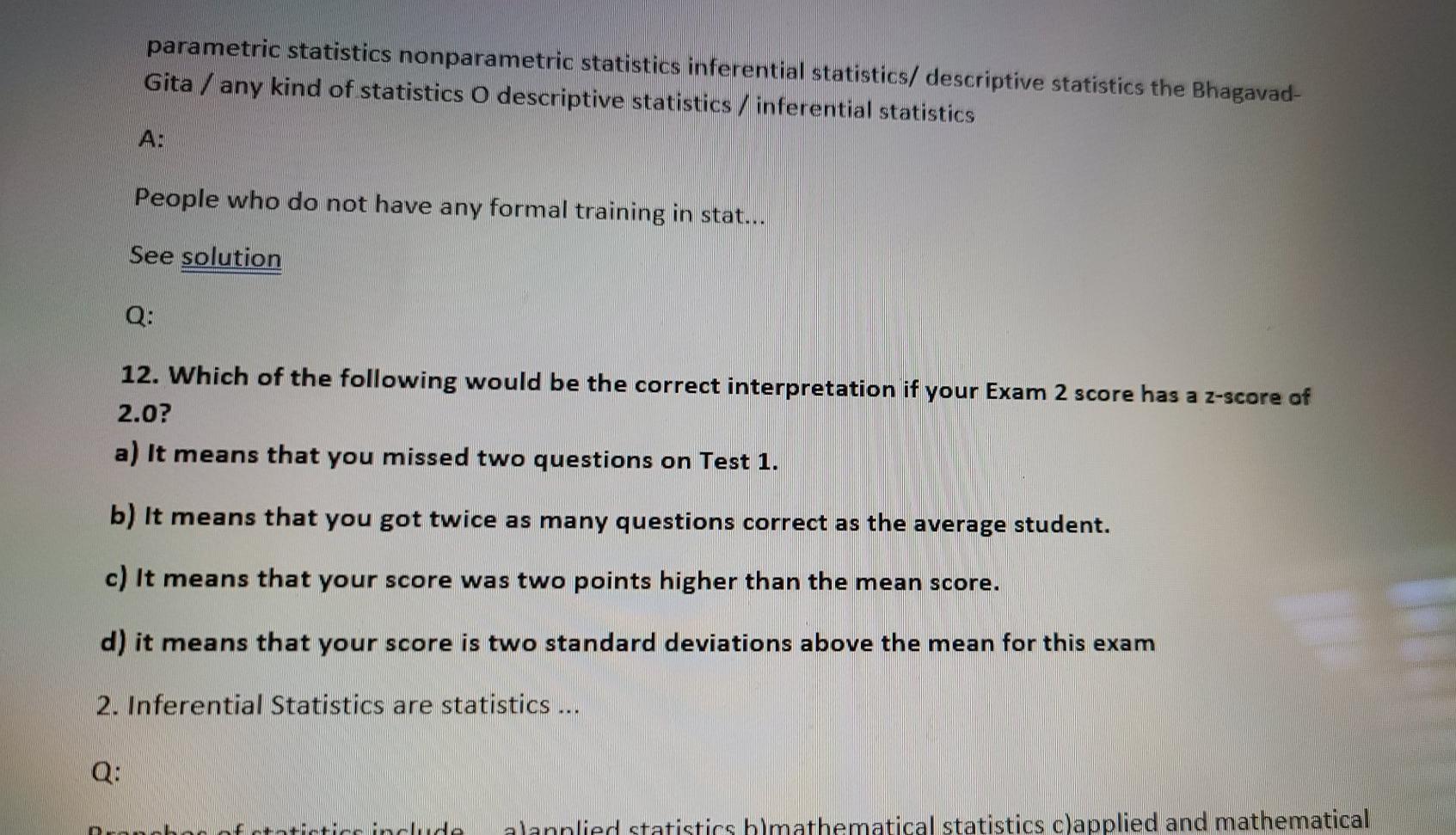 Solved parametric statistics nonparametric statistics | Chegg.com