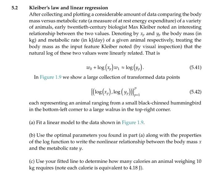 Solved Kleiber's law and linear regression After collecting | Chegg.com