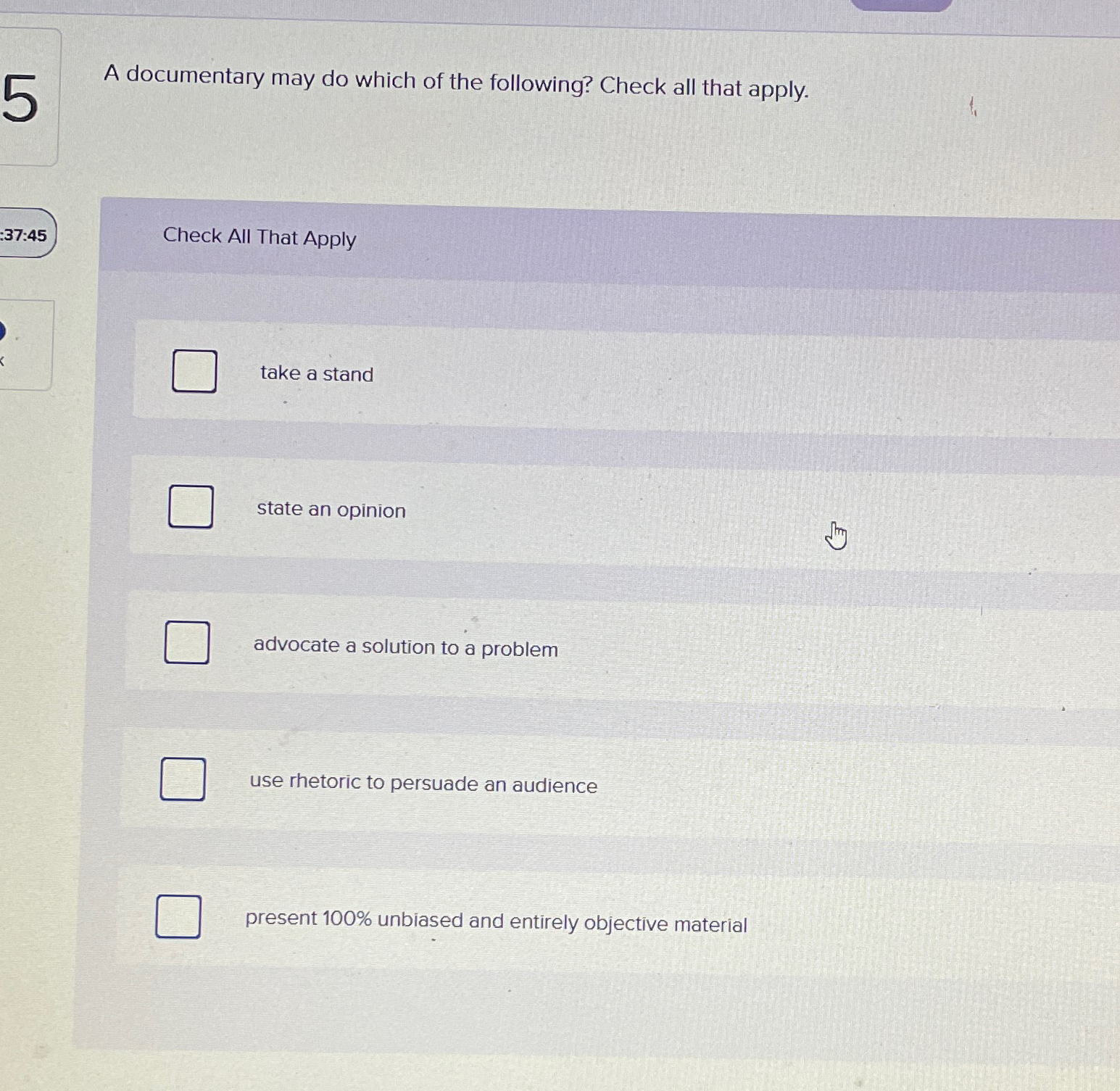 Solved A documentary may do which of the following? Check | Chegg.com