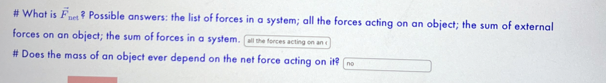 Solved # What is vec(F)net ? ﻿Possible answers: the list of | Chegg.com