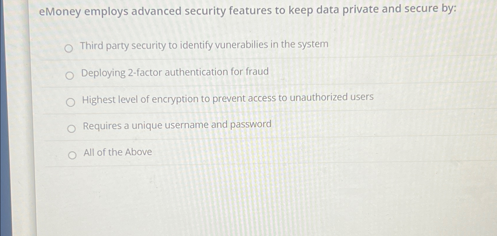 Solved eMoney employs advanced security features to keep | Chegg.com