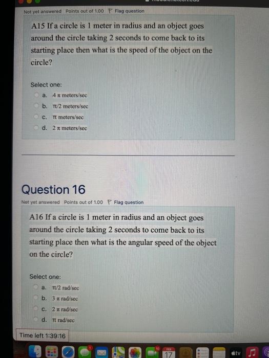 Solved A15 If a circle is 1 meter in radius and an object | Chegg.com