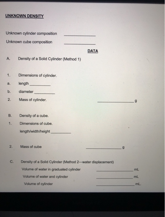Solved Lab 3 Density of an Unknown Solid Pre-Lab Worksheet | Chegg.com