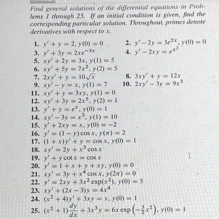 Solved Find general solutions of the differential equations | Chegg.com