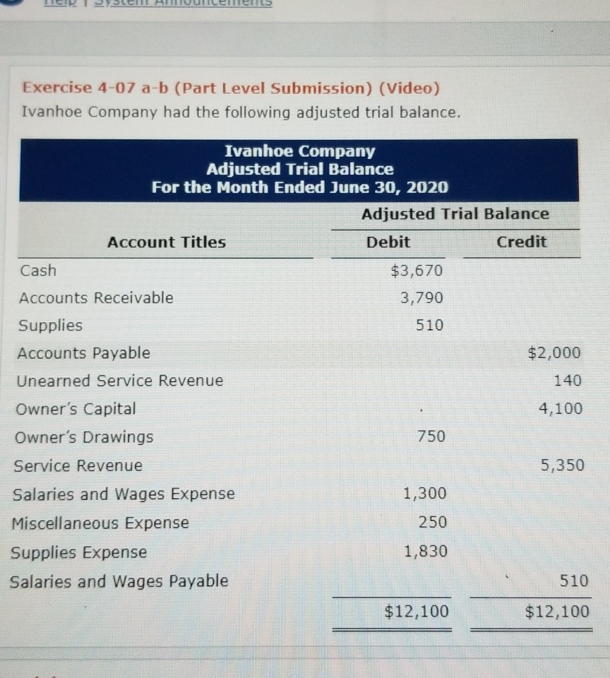 Solved Exercise 4-07 a-b (Part Level Submission) (Video) | Chegg.com