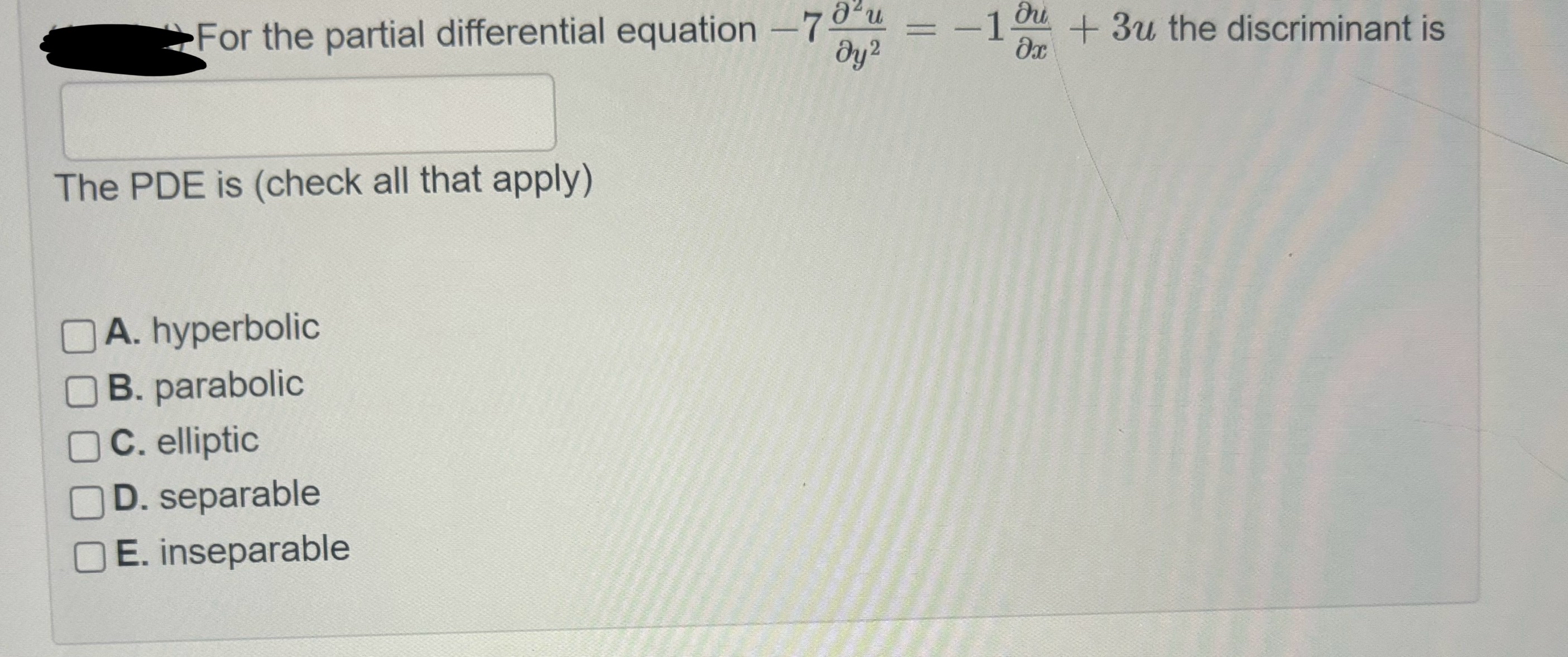 Solved For the partial differential equation | Chegg.com