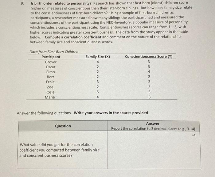 Solved 9. Is birth order related to personality? Research | Chegg.com