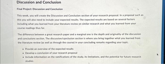 Solved Discussion and Conclusion Final Project: Discussion | Chegg.com
