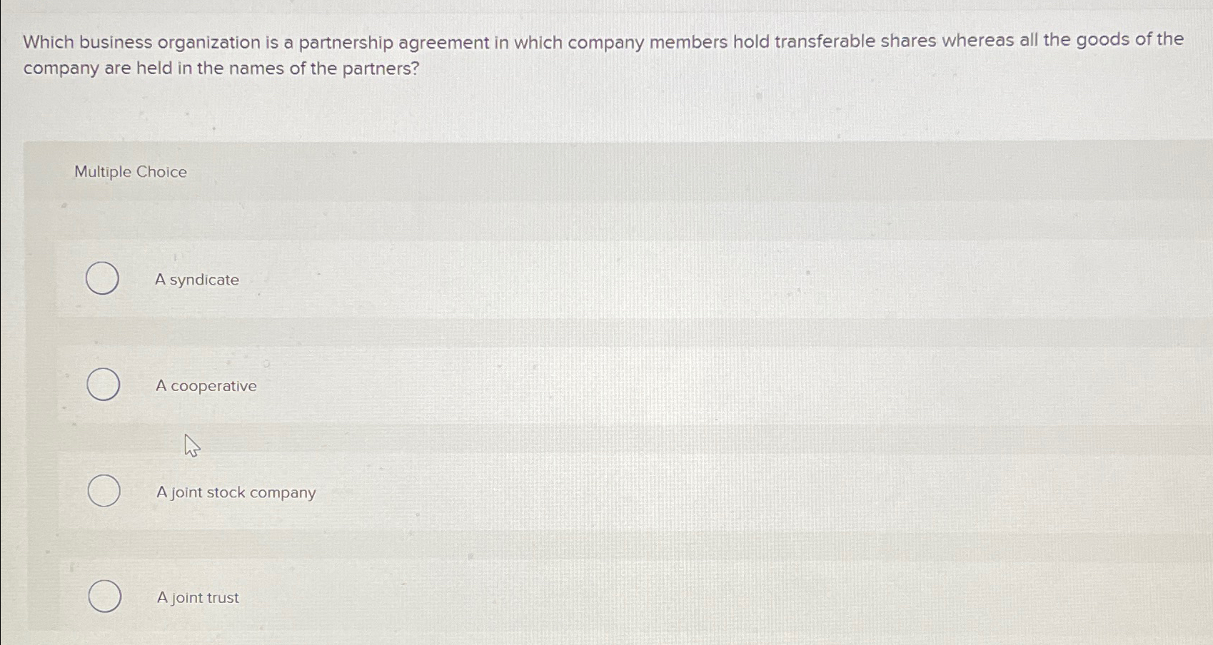 Solved Which business organization is a partnership | Chegg.com