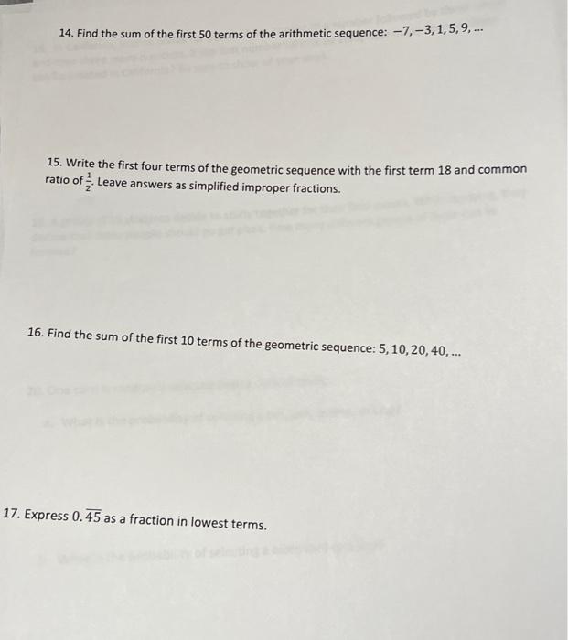 Solved 14. Find the sum of the first 50 terms of the | Chegg.com