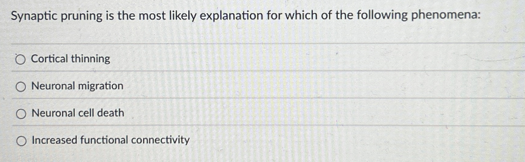 Solved Synaptic pruning is the most likely explanation for | Chegg.com