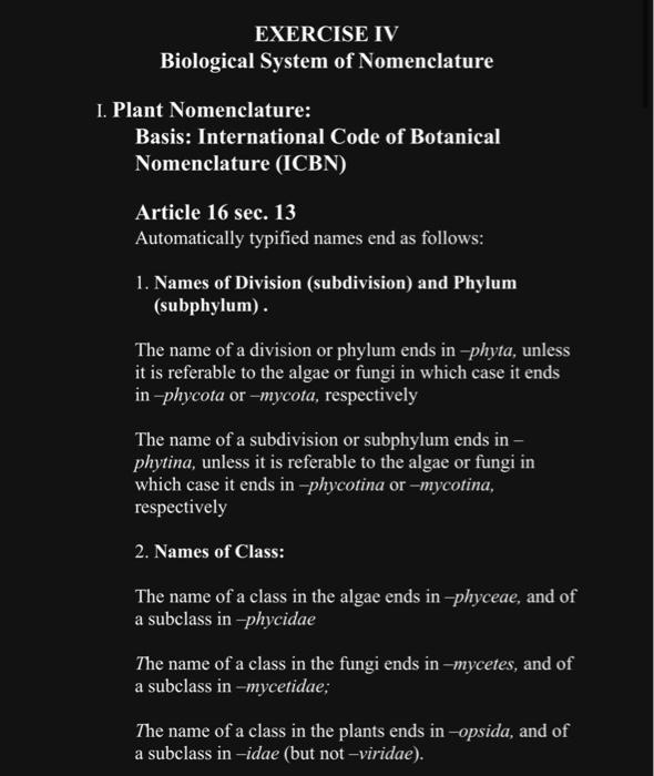 Solved 1. Naming of Plant Categories: Search two species | Chegg.com