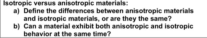 Solved Isotropic versus anisotropic materials: a) Define the | Chegg.com
