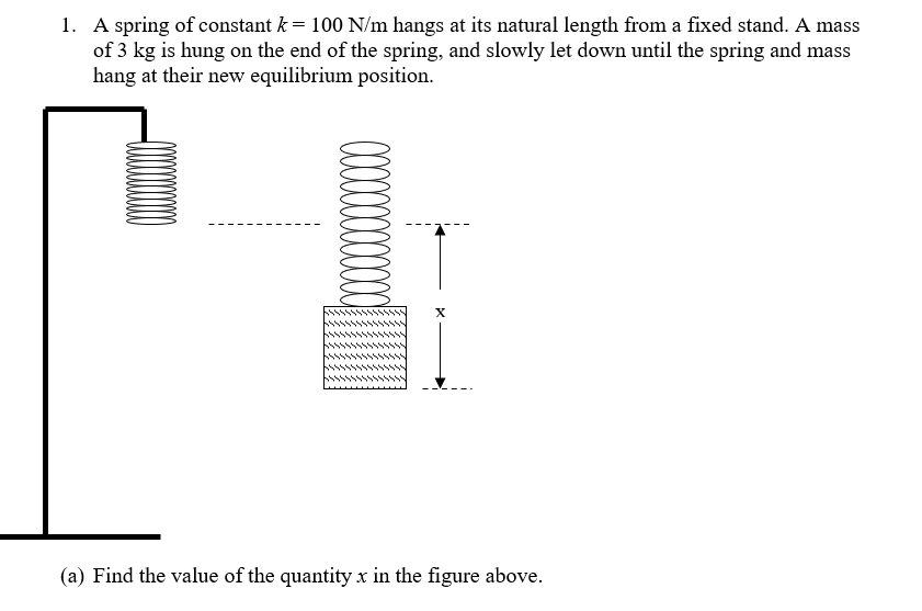 Solved A spring of constant k=100Nm ﻿hangs at its natural | Chegg.com