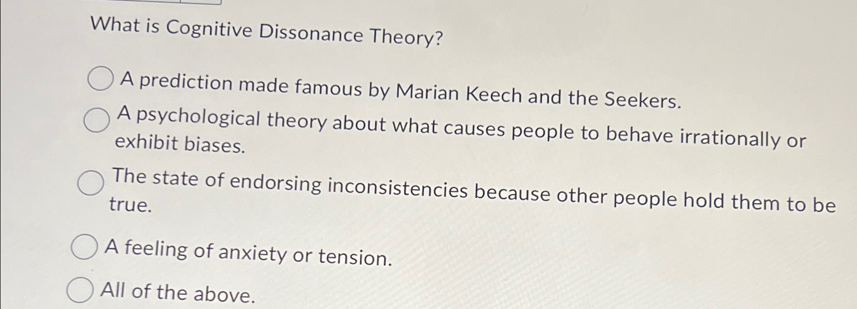 Solved What is Cognitive Dissonance Theory?A prediction made | Chegg.com