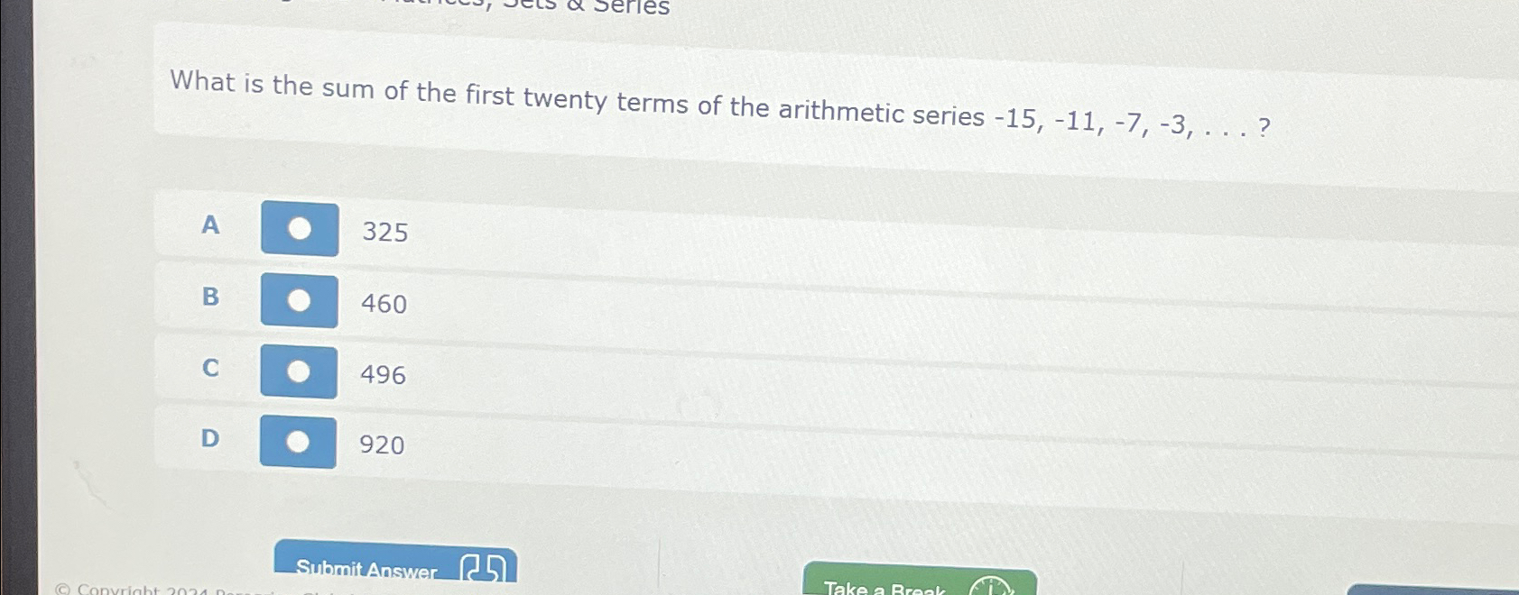Solved What is the sum of the first twenty terms of the | Chegg.com
