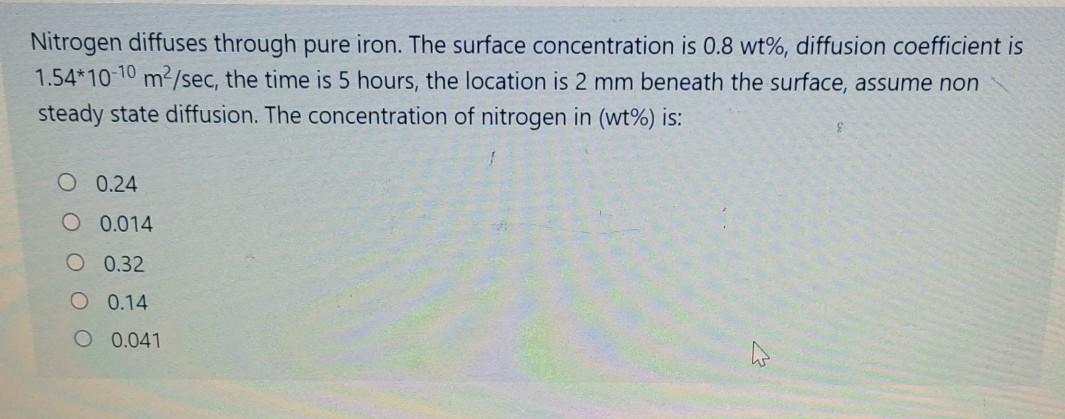 Solved Nitrogen diffuses through pure iron. The surface | Chegg.com