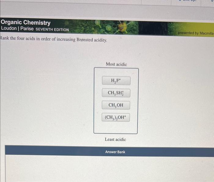 Solved Rank the four acids in order of increasing Bronsted | Chegg.com