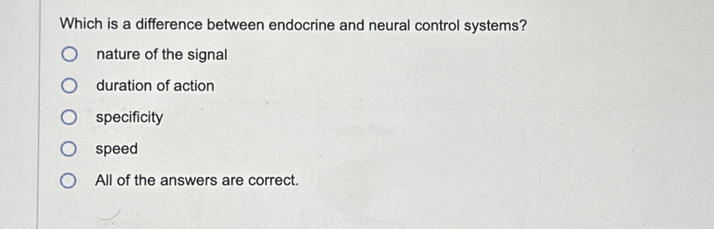 Solved Which is a difference between endocrine and neural | Chegg.com