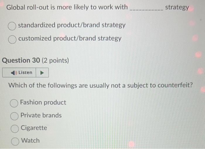 Solved Global roll-out is more likely to work with strategy | Chegg.com