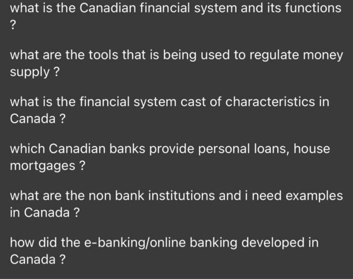 Solved what is the Canadian financial system and its | Chegg.com