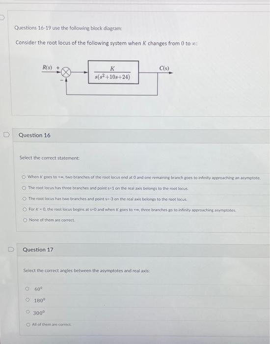 Solved Questions 16-19 use the following block diagram: | Chegg.com