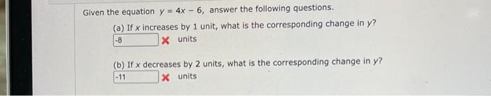 Solved Given the equation y=4x−6, answer the following | Chegg.com