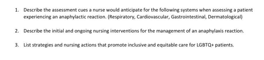 Solved Describe the assessment cues a nurse would anticipate | Chegg.com