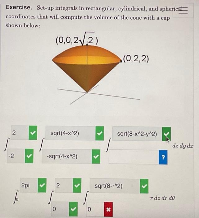 Solved Exercise. Set-up integrals in rectangular, | Chegg.com
