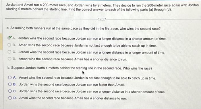 Jordan and Amari run a 200-meter race, and Jordan | Chegg.com
