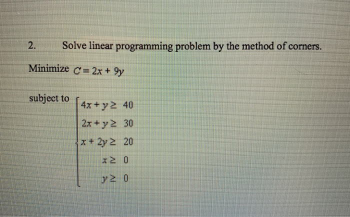 Solved 2. Solve linear programming problem by the method of | Chegg.com