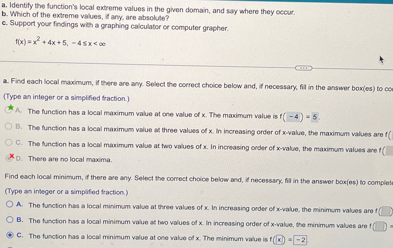 Solved a. ﻿Identify the function's local extreme values in | Chegg.com