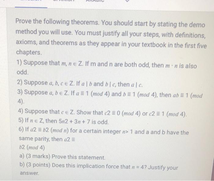 Solved Prove the following theorems. You should start by | Chegg.com