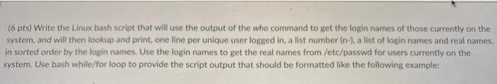 Solved 6 Pts Write The Linux Bash Script That Will Use The 