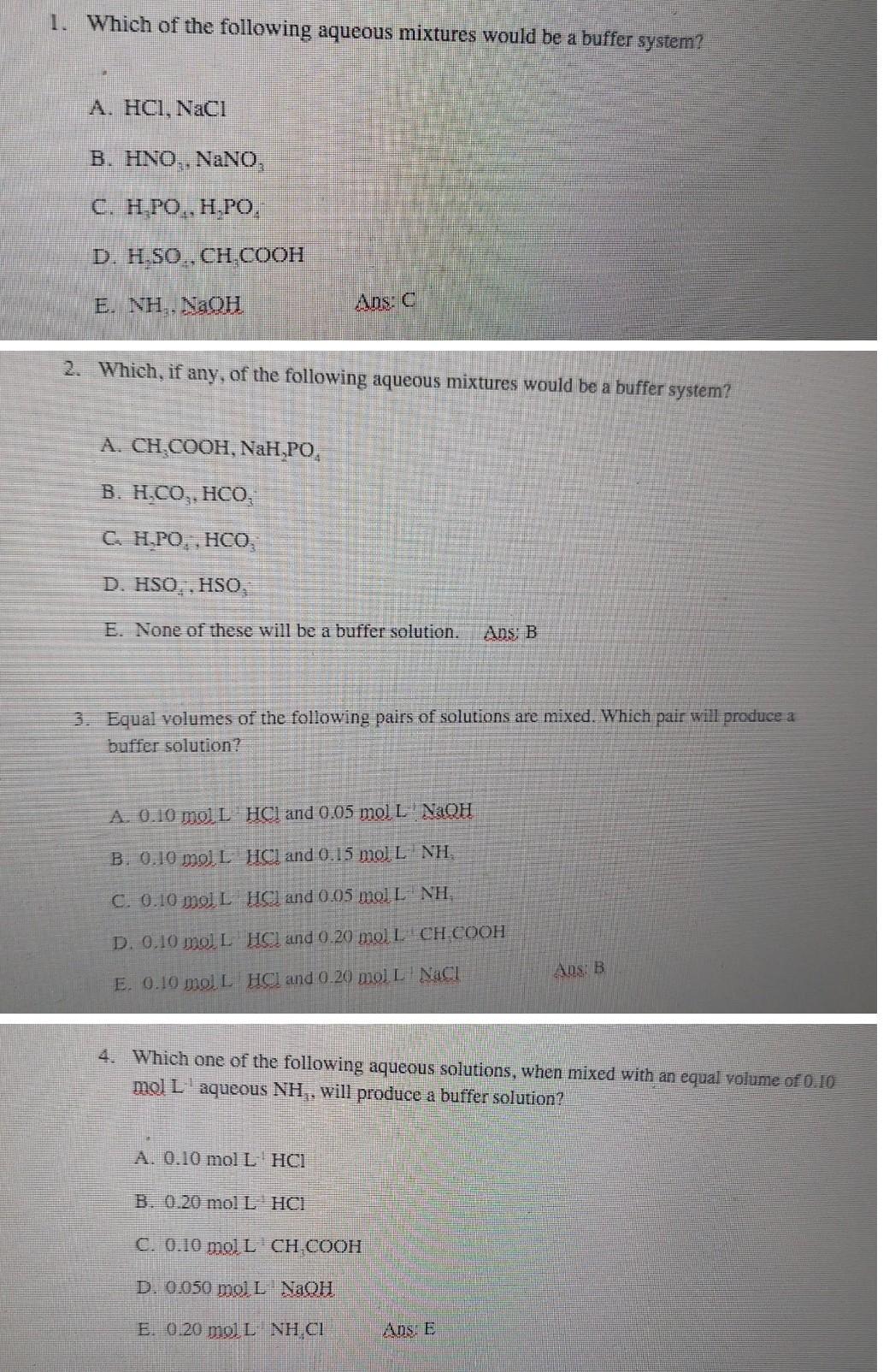 Solved 1. Which of the following aqueous mixtures would be a | Chegg.com
