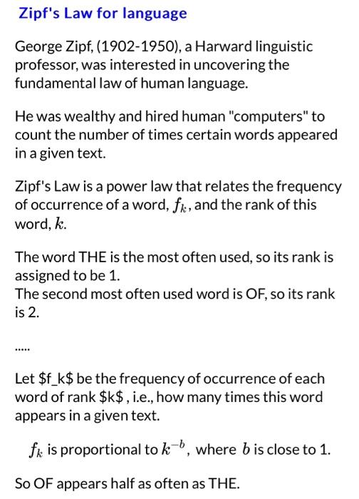 George Zipf, (1902-1950), a Harward linguistic | Chegg.com