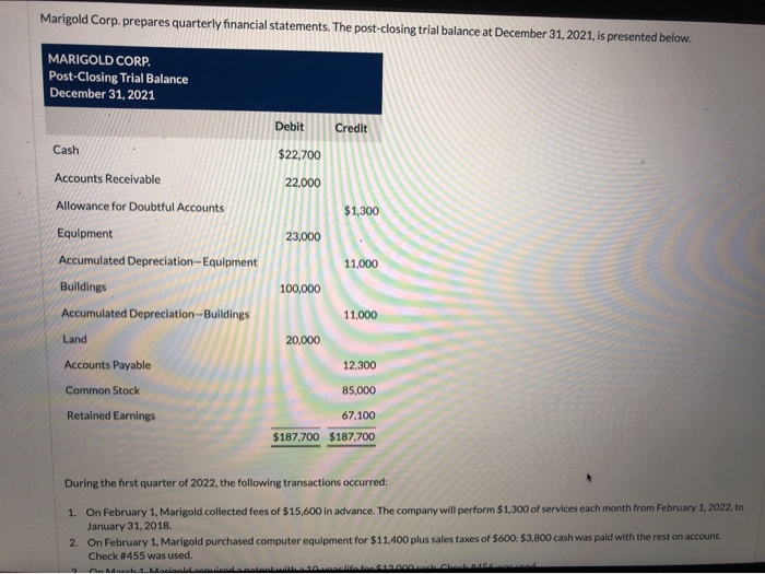 Solved Marigold Corp. prepares quarterly financial | Chegg.com