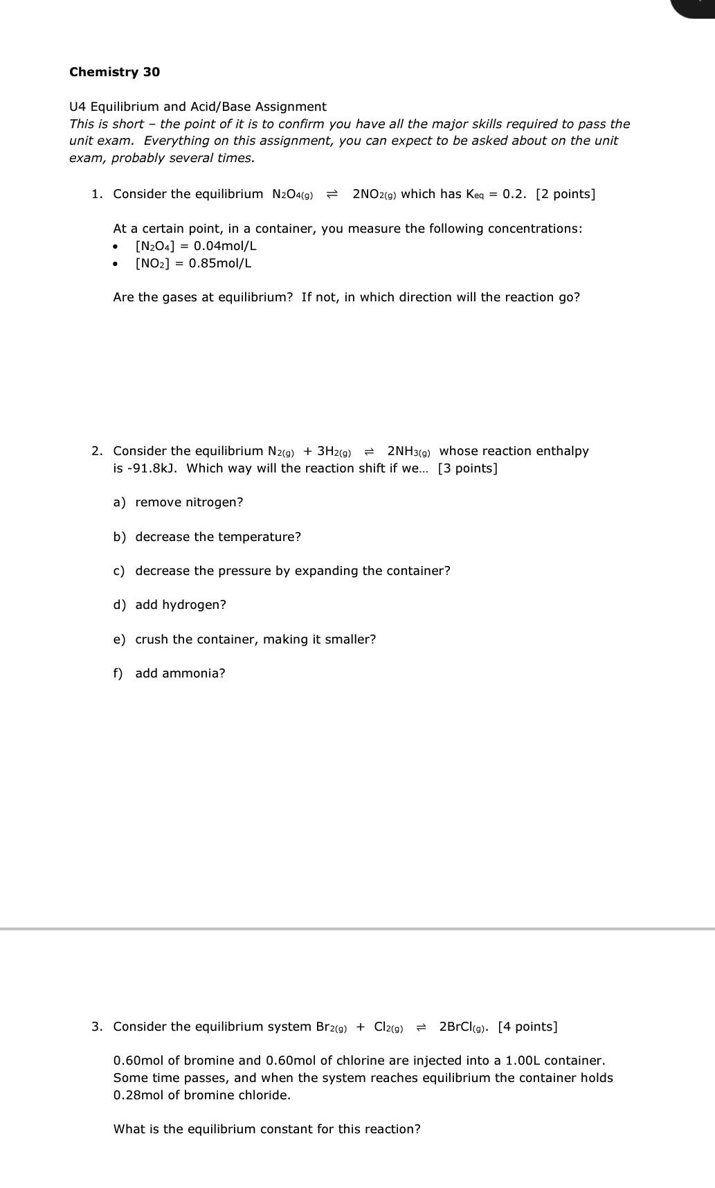 Solved Chemistry 30 U1 Thermochemistry Assignment This is | Chegg.com