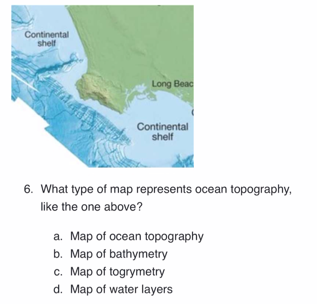 Solved What type of map represents ocean topography, like | Chegg.com