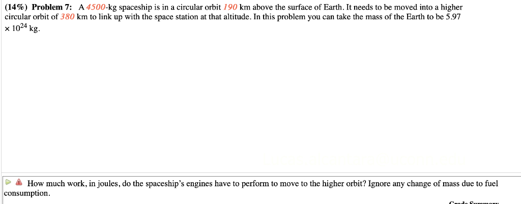 Solved (14%) ﻿Problem 7: A 4500-kg ﻿spaceship is in a | Chegg.com