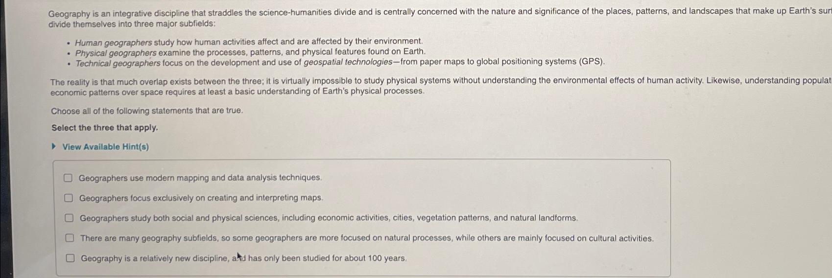 Solved divide themselves into three major subfields:Human | Chegg.com
