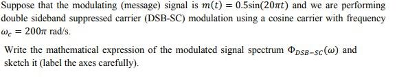 Solved Suppose that the modulating (message) signal is | Chegg.com