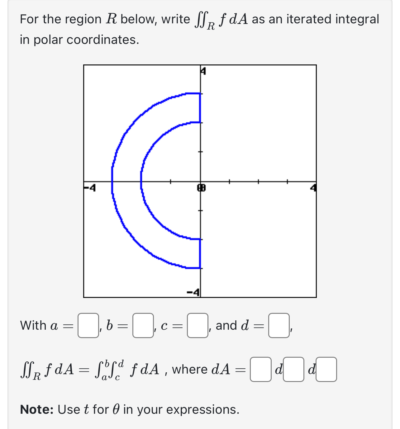 Solved For the region R ﻿below, write ∬RfdA as an iterated | Chegg.com
