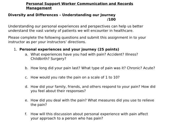 Solved Personal Support Worker Communication and Records | Chegg.com