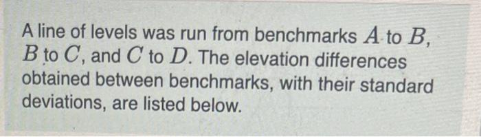 Solved A line of levels was run from benchmarks A to B, B to | Chegg.com