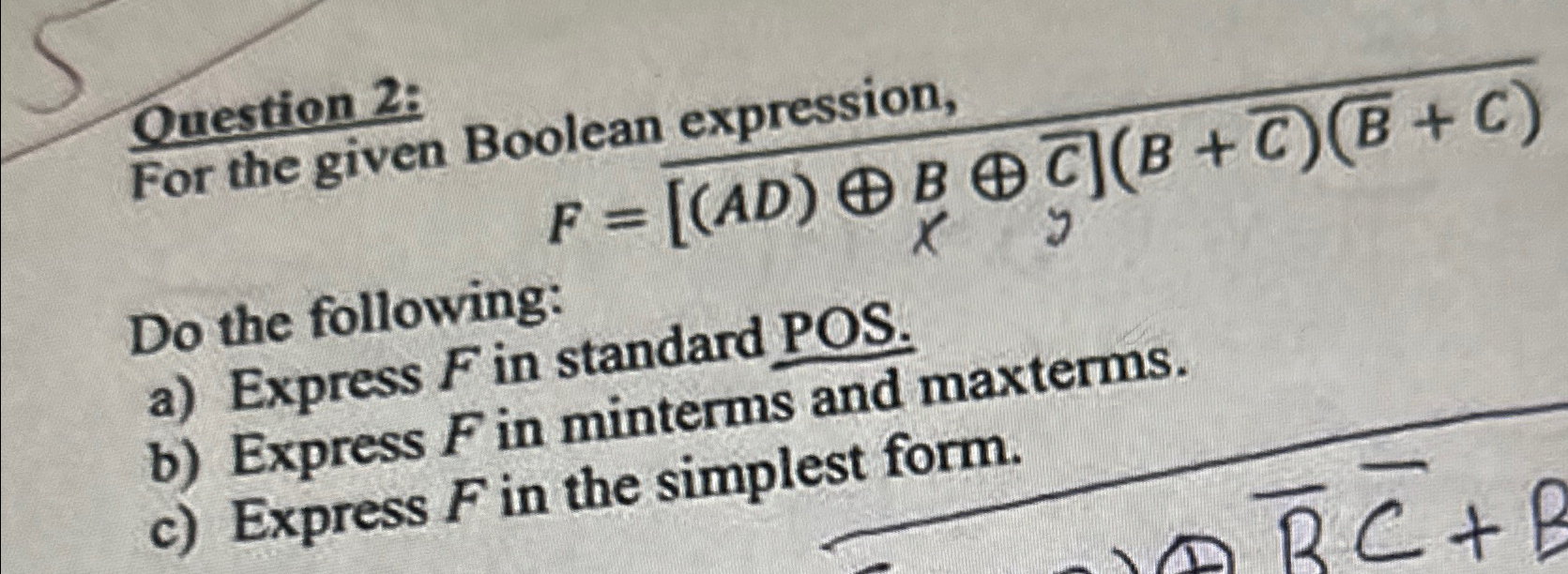 Question 2:For the given Boolean | Chegg.com